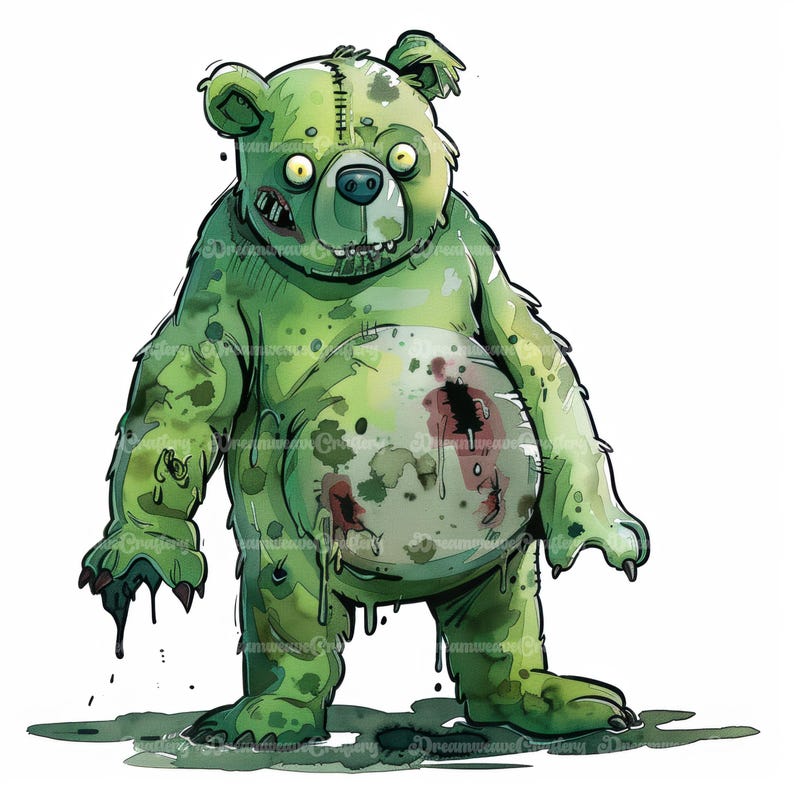 10 Spooky Cartoon Zombie Bear Halloween Watercolor Art Printable High ...