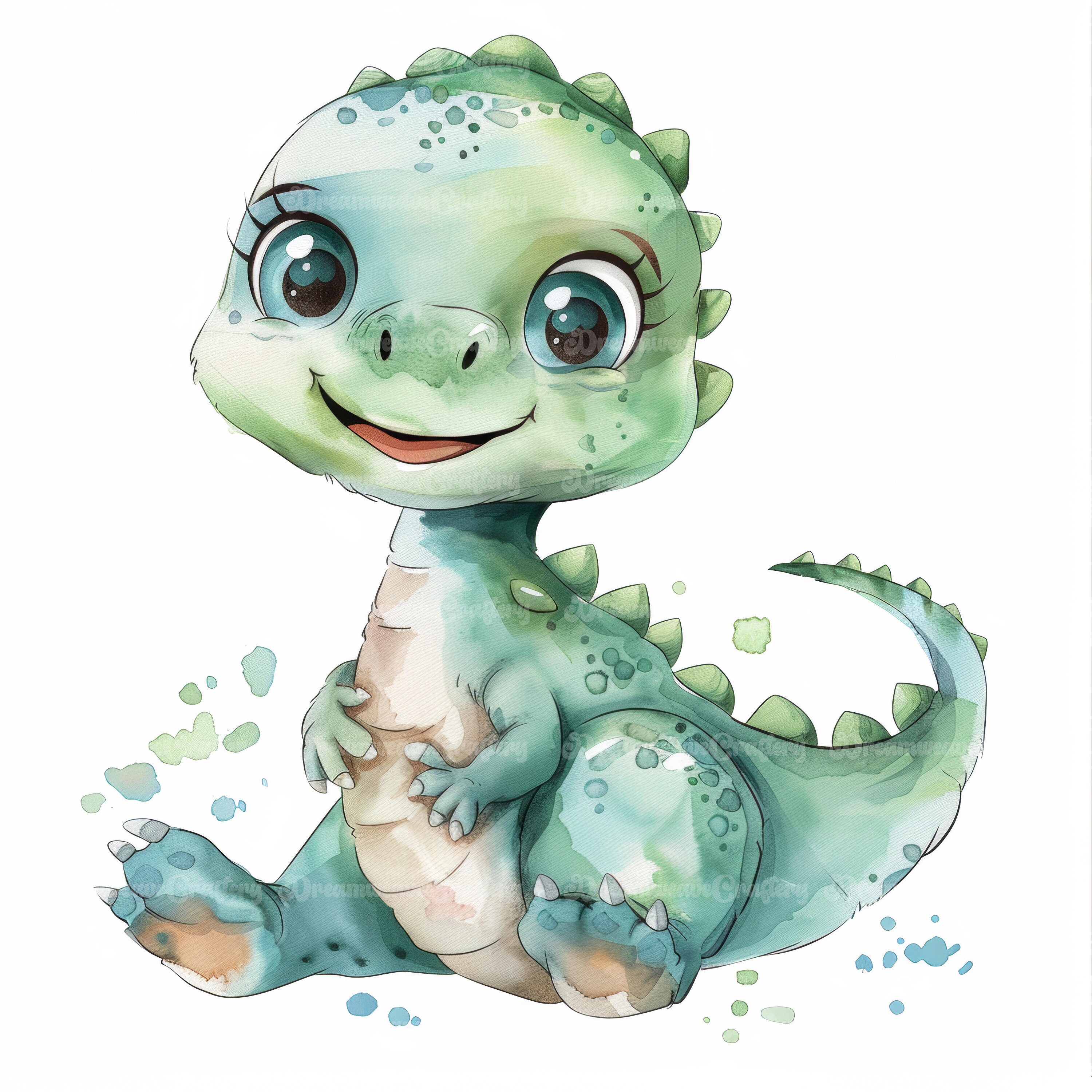 10 Cartoon Dinosaur Clipart, Baby Dinosaur, Printable Watercolor ...