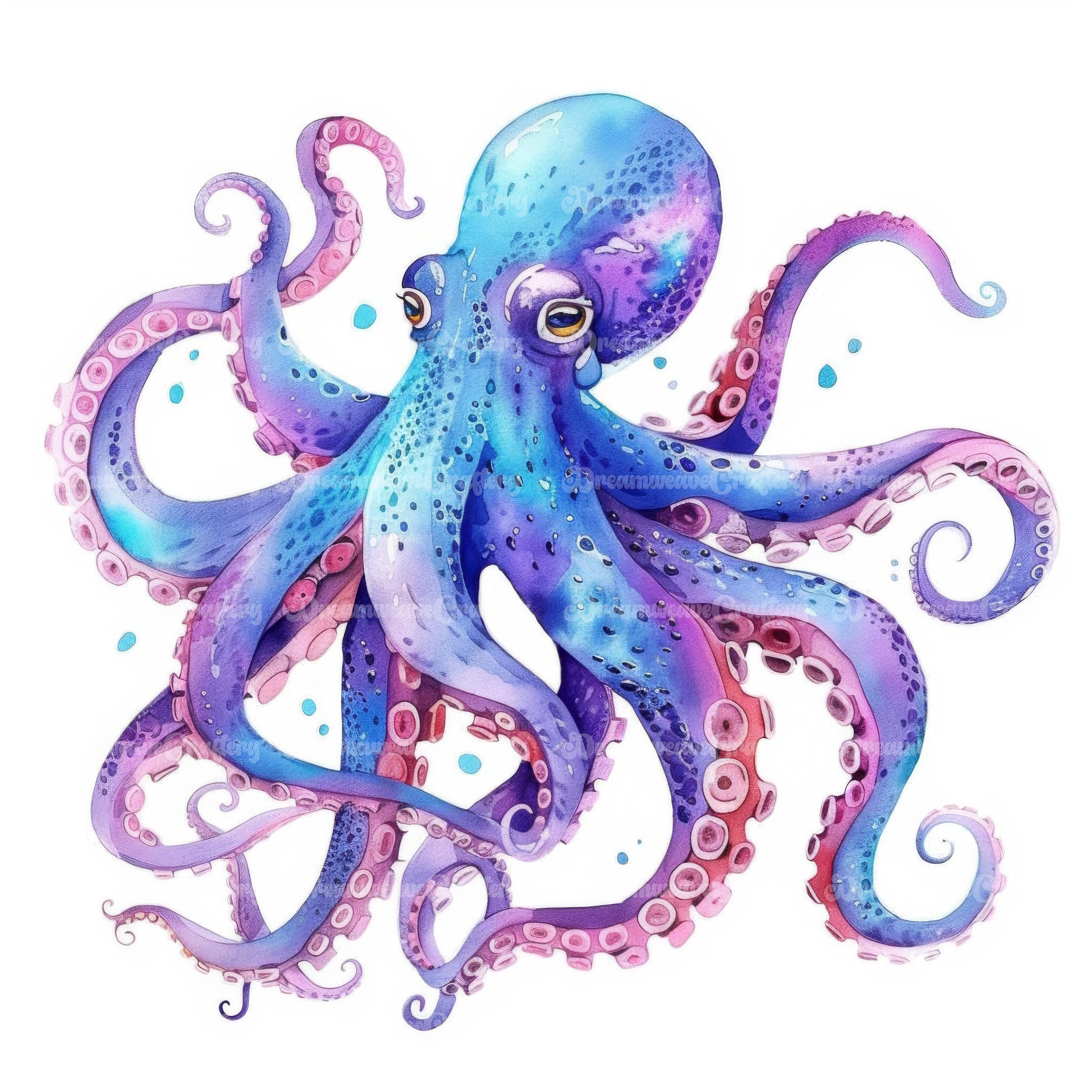 10 Majestic Cartoon Octopus Clipart Printable Watercolor Animals High ...