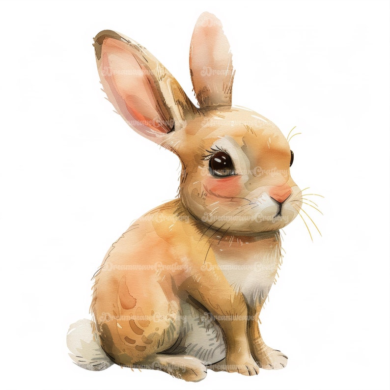 10 Cartoon Brown Rabbit Clipart, Cute Animal, Printable Watercolor ...