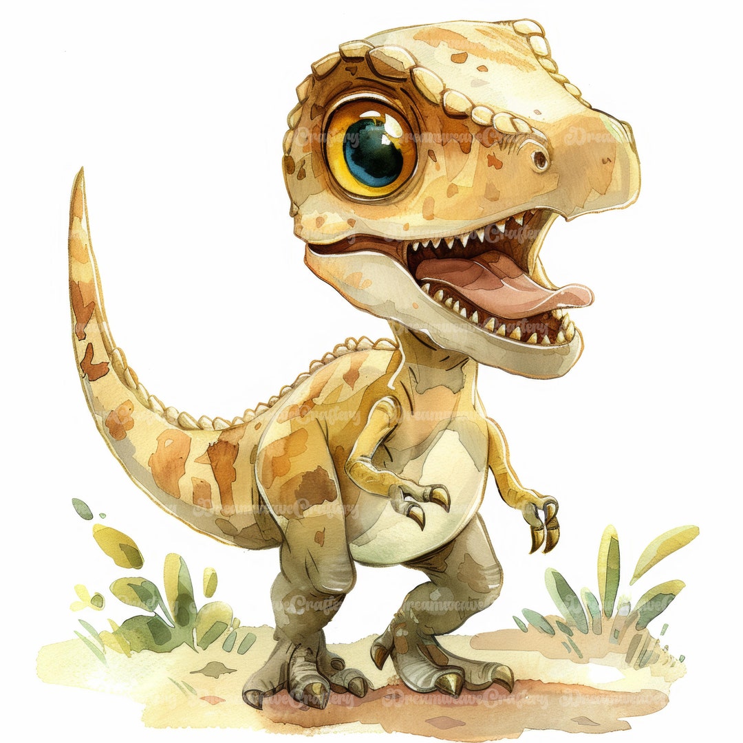 10 Cartoon Baby Raptor Clipart, Cute Raptor, Printable Watercolor ...