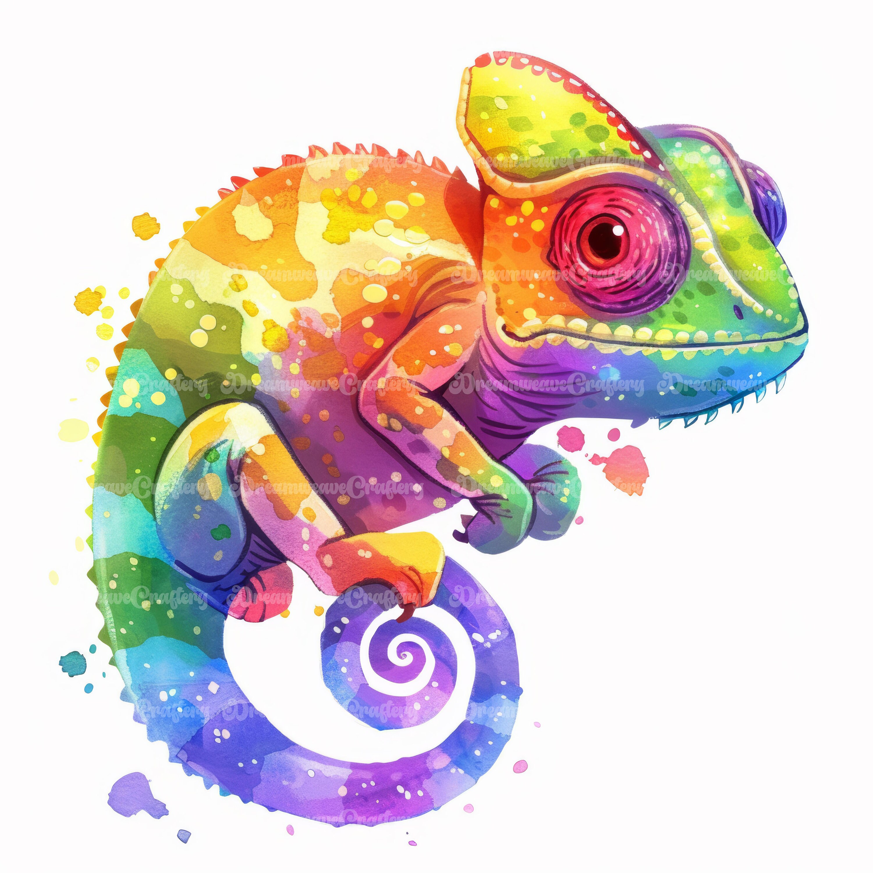 10 Cute Cartoon Rainbow Chameleon Clipart Printable Watercolor High ...