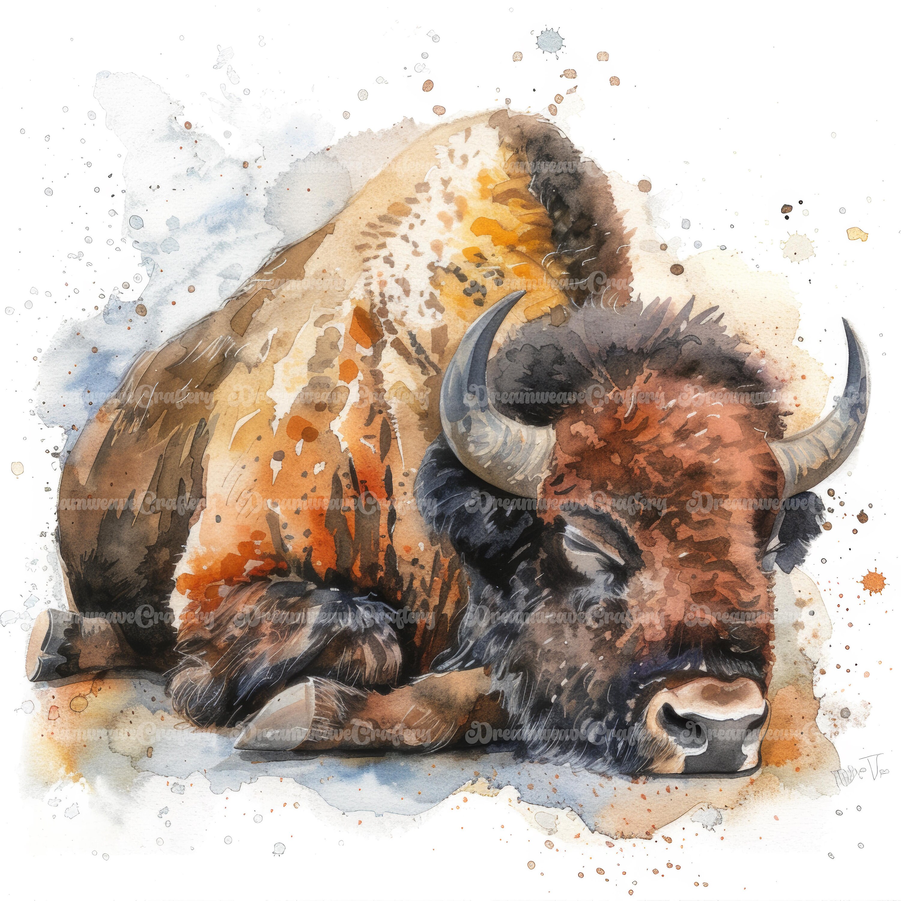 10 Pretty Cartoon Brown Bison Clipart Printable Watercolor Animals High ...