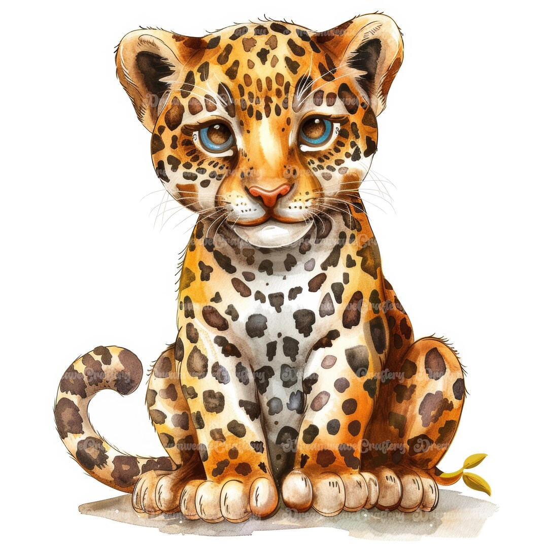 10 Cute Cartoon Jaguar Clipart Printable Watercolor Safari Animals High ...
