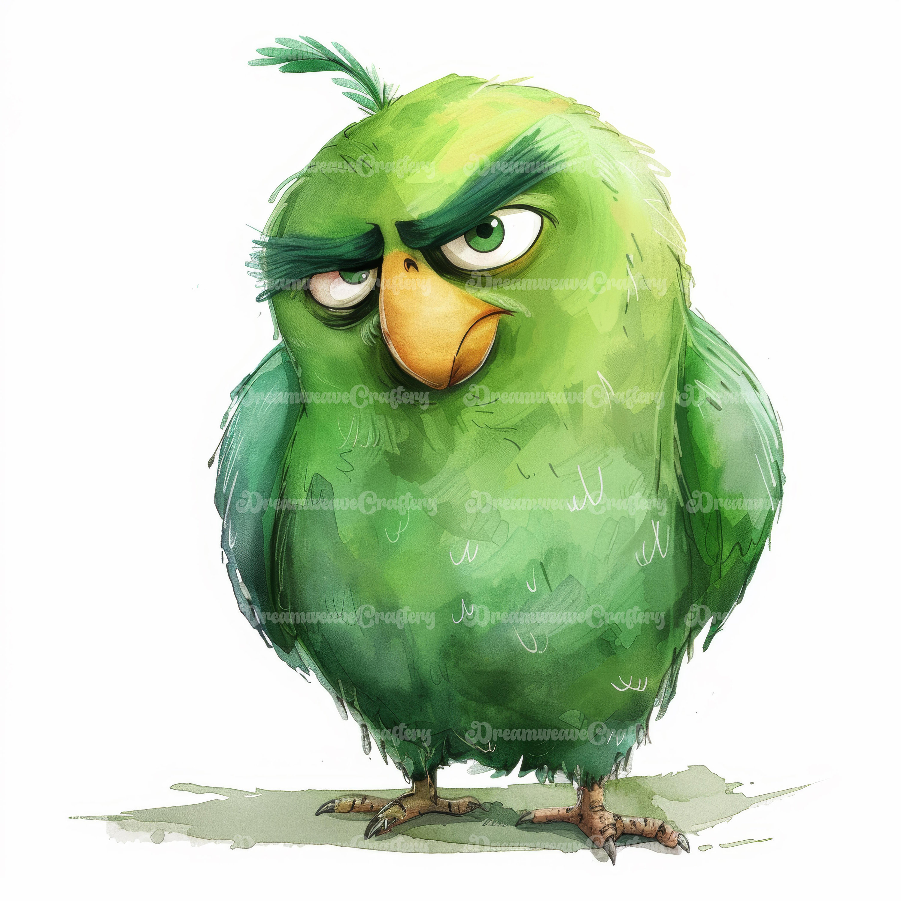 10 Funny Cartoon Grumpy Bird Clipart Printable Watercolor Animals High ...