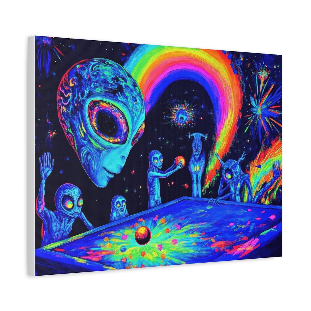 Psychedelic Aliens Playing Pong Wall Canvas Art Home Interior Decor ...