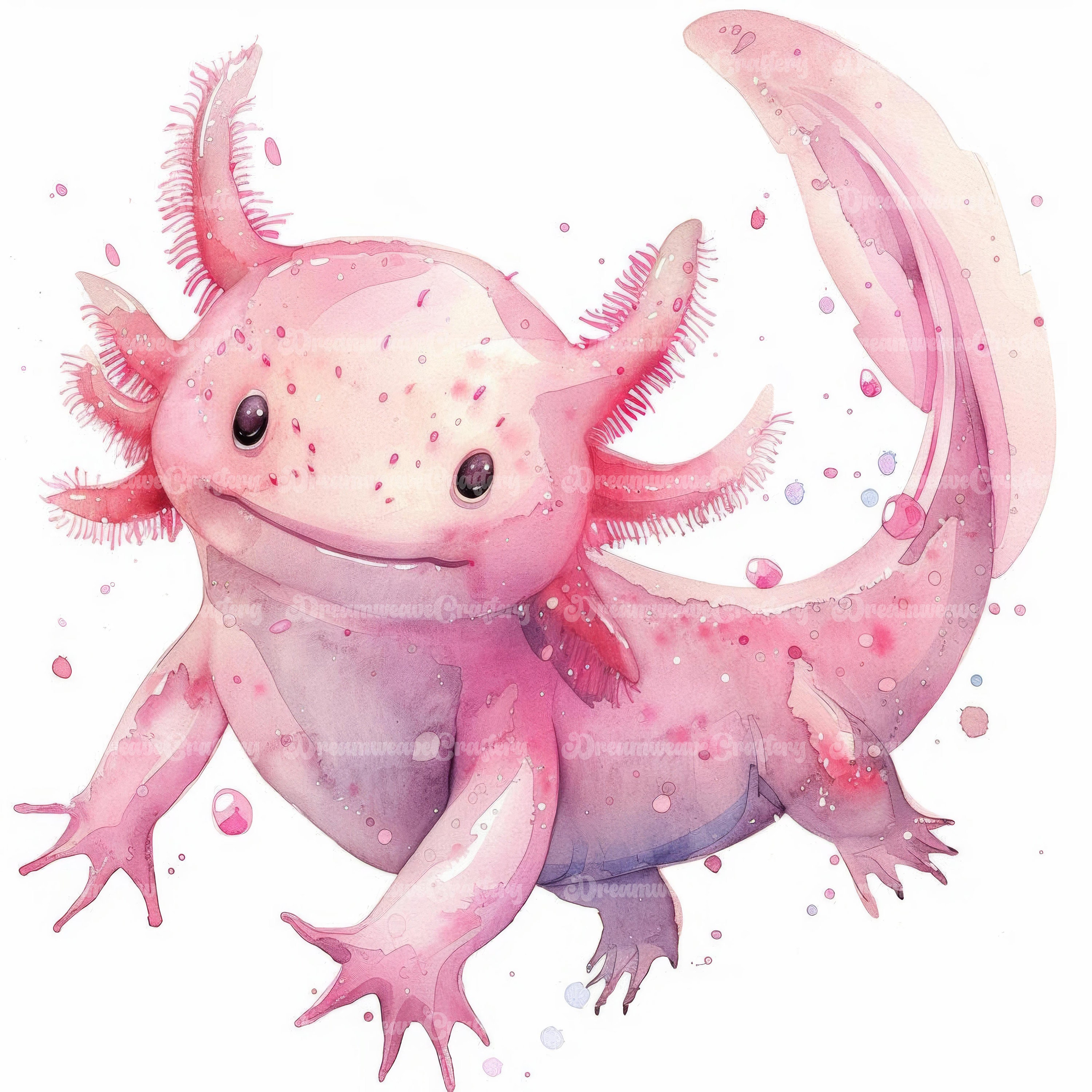 10 Cartoon Axolotl Clipart Marine Animals Watercolor Art Printable High ...