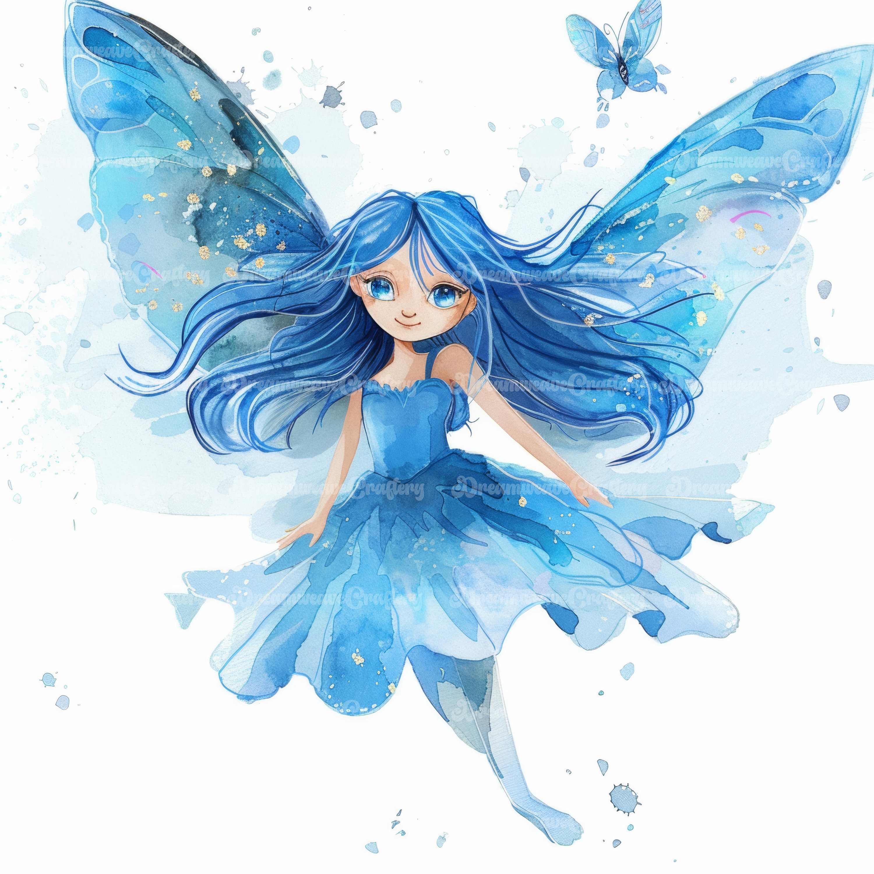 10 Cartoon Blue Fairy Clipart, Fantasy Creature, Printable Watercolor ...