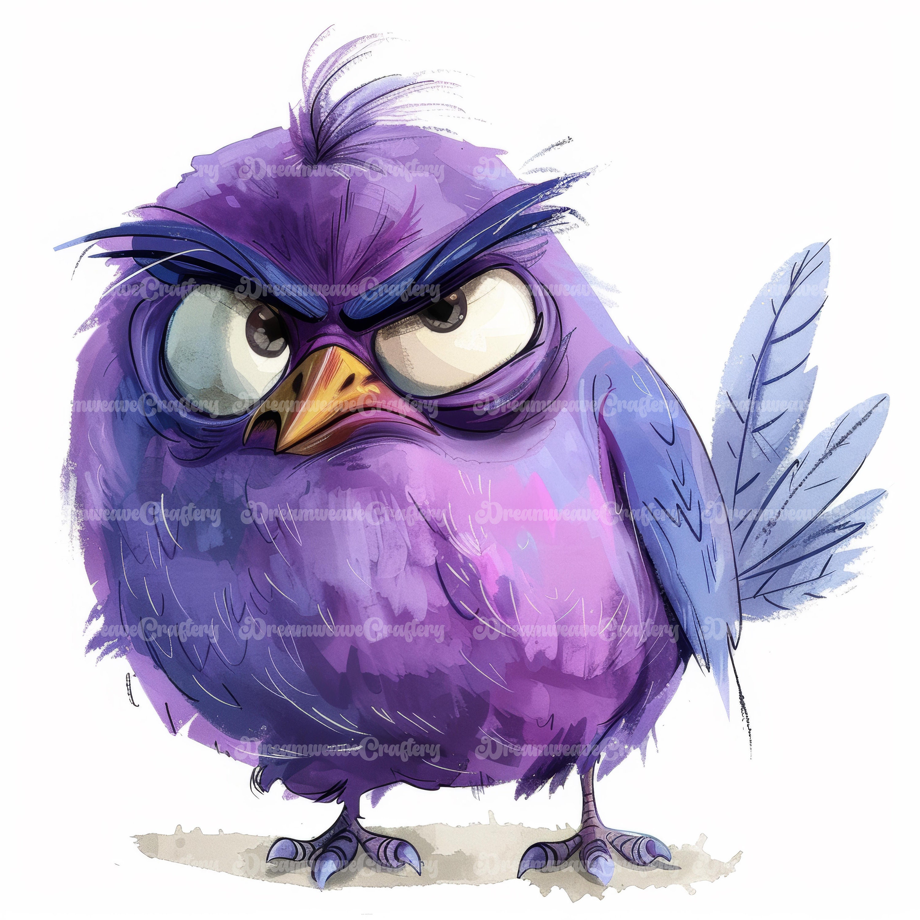 10 Funny Cartoon Grumpy Bird Clipart Printable Watercolor Animals High ...
