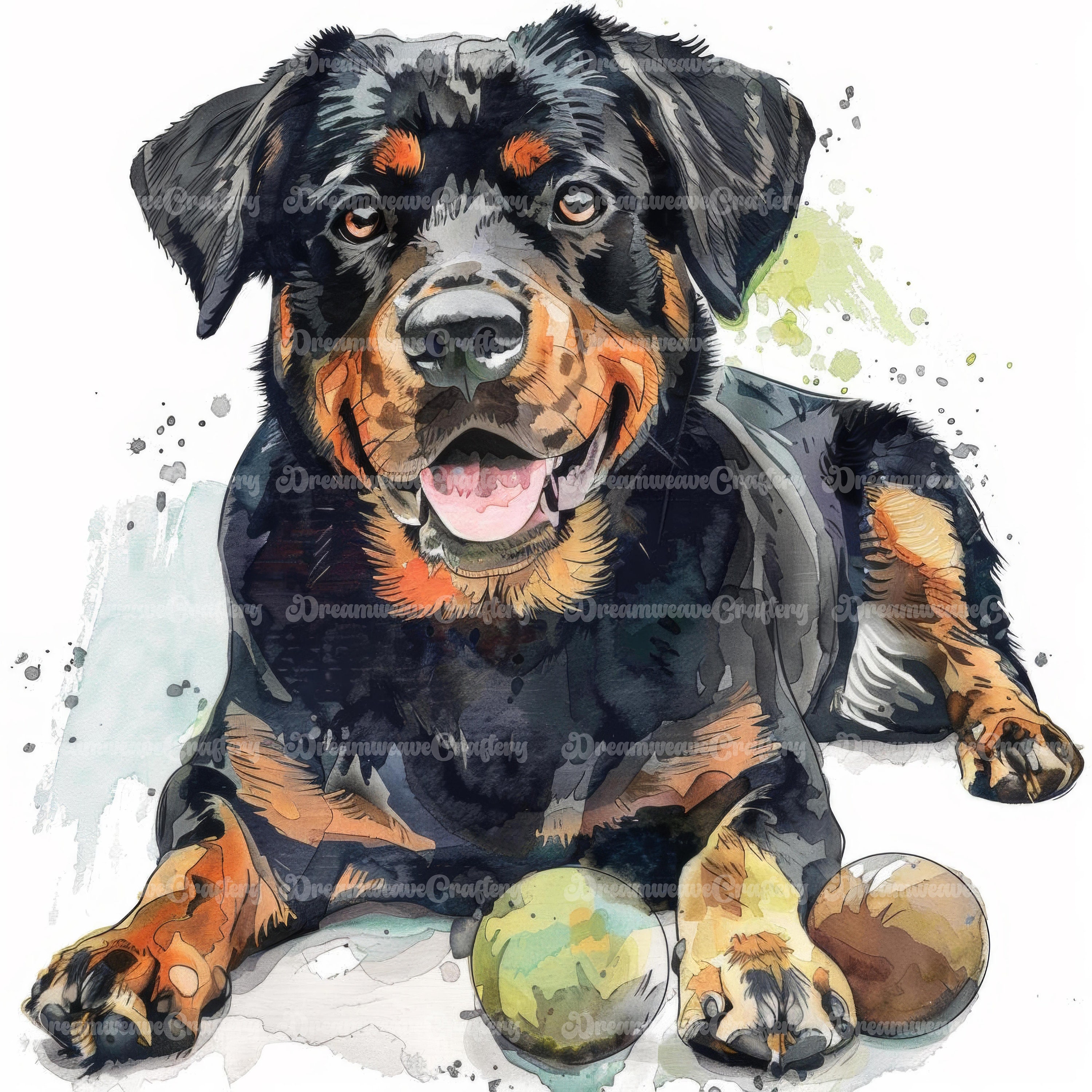 10 Cute Cartoon Rottweiler Large Dog Breed Watercolor Art Printable ...