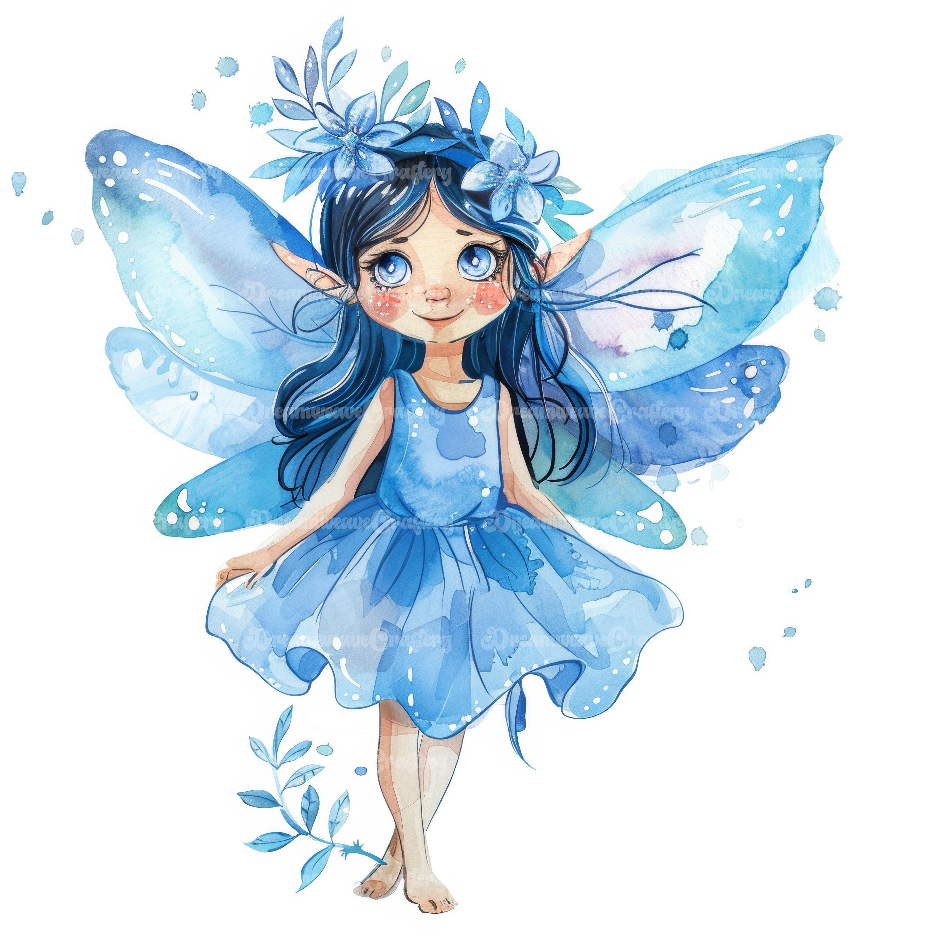 10 Cartoon Blue Fairy Clipart, Fantasy Creature, Printable Watercolor ...