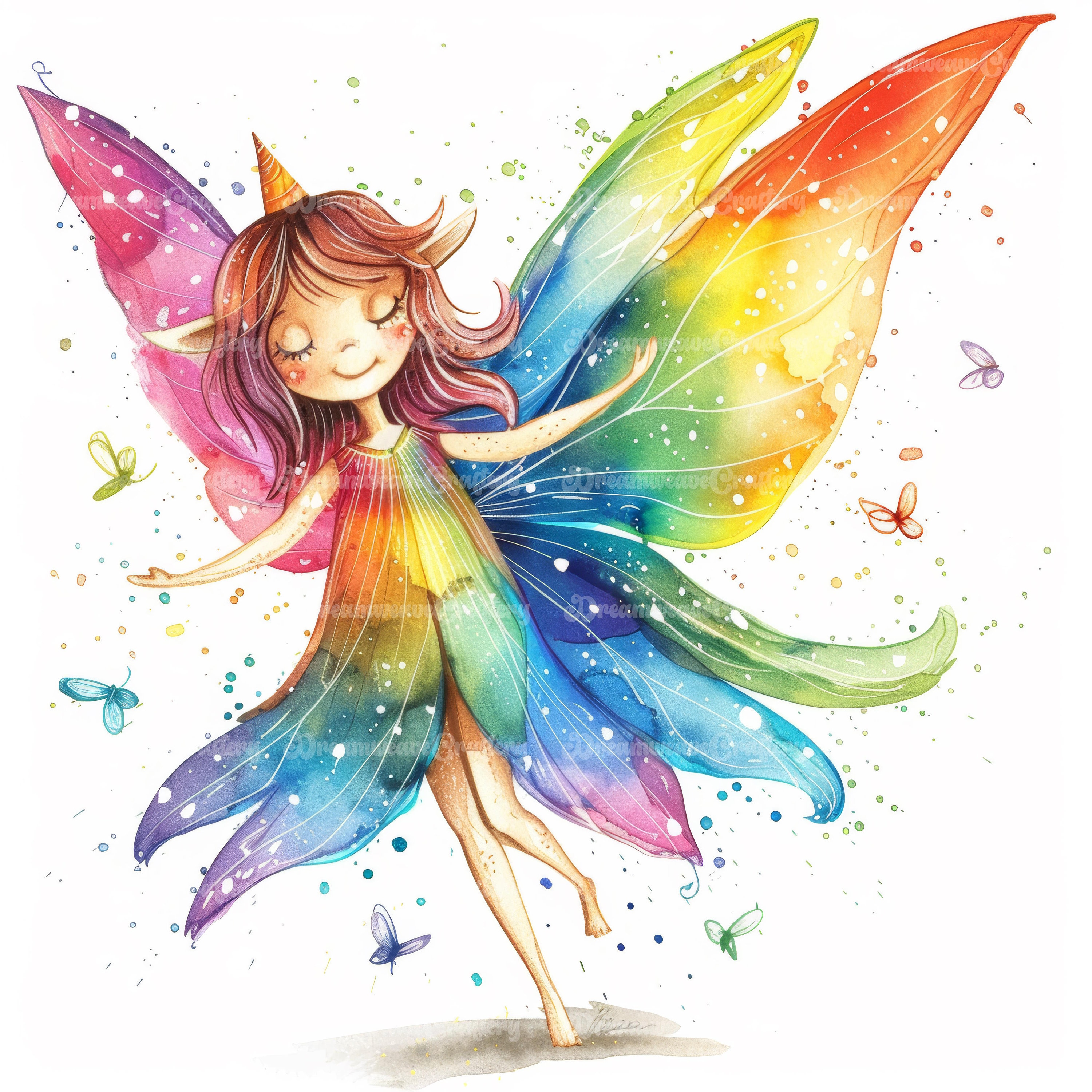 10 Cartoon Rainbow Fairy Clipart Fantasy Watercolor Art Printable High ...
