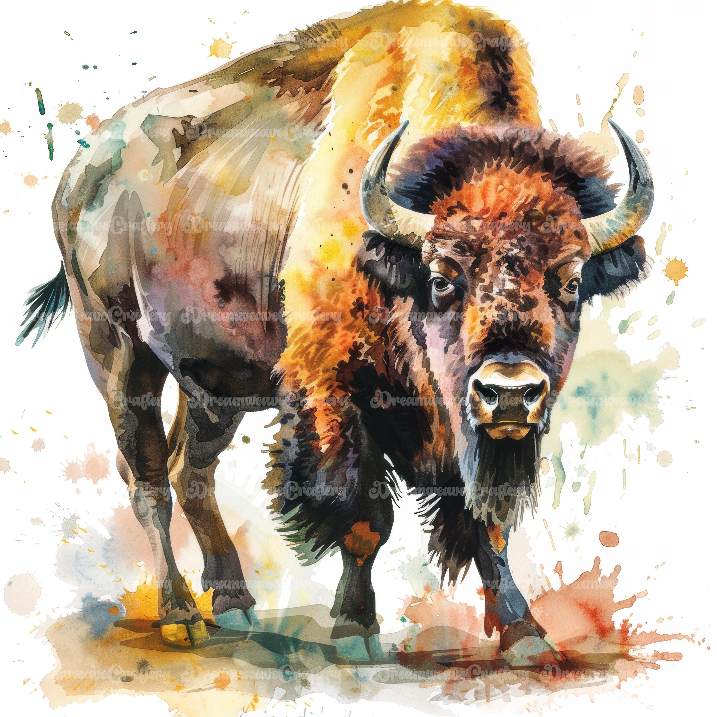 10 Pretty Cartoon Brown Bison Clipart Printable Watercolor Animals High ...
