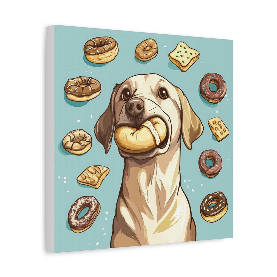 Cartoon Whimsical Labrador Dog Wall Canvas Artwork Home Interior Decor ...