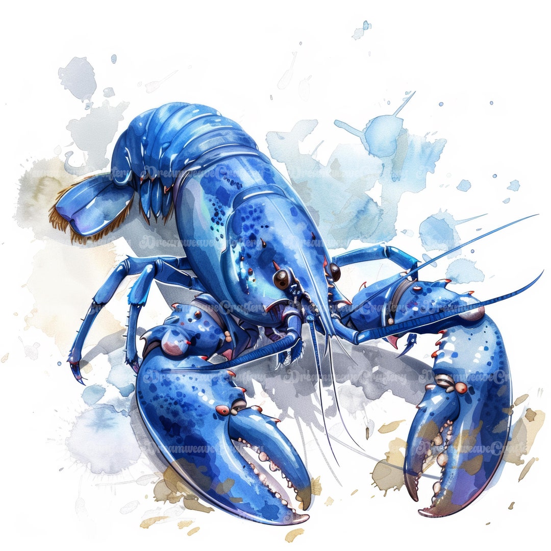 10 Pretty Cartoon Blue Lobster Crustaceans Watercolor Art Printable ...