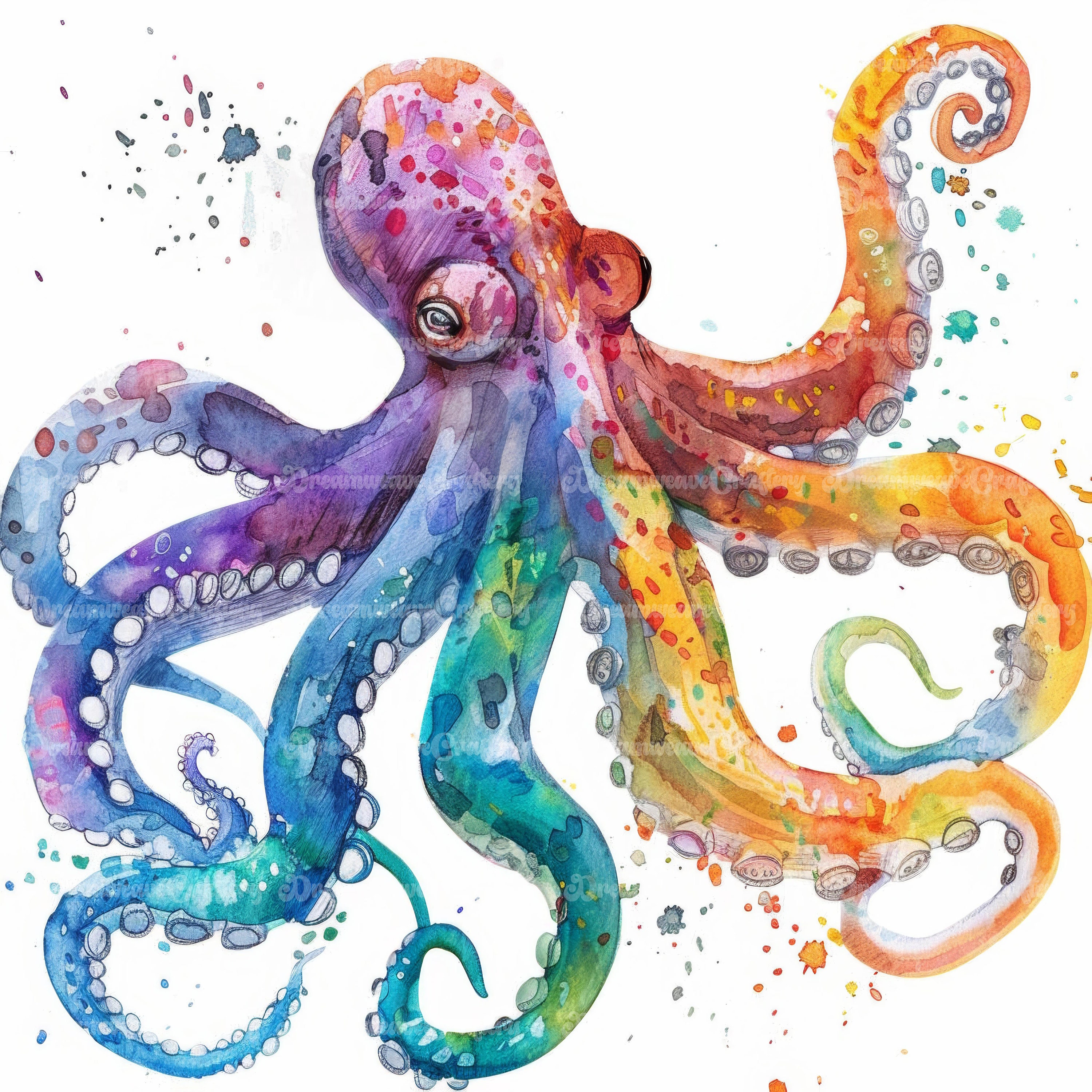10 Pretty Cartoon Rainbow Octopus Clipart Printable Watercolor High ...