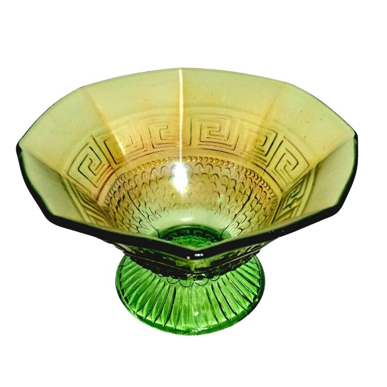 Vintage Northwood EAPG Greek Key Scales Green Carnival Glass Footed ...