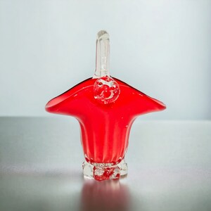 Bright Red Art Glass Hand Blown Basket With Clear Handle and Base ...