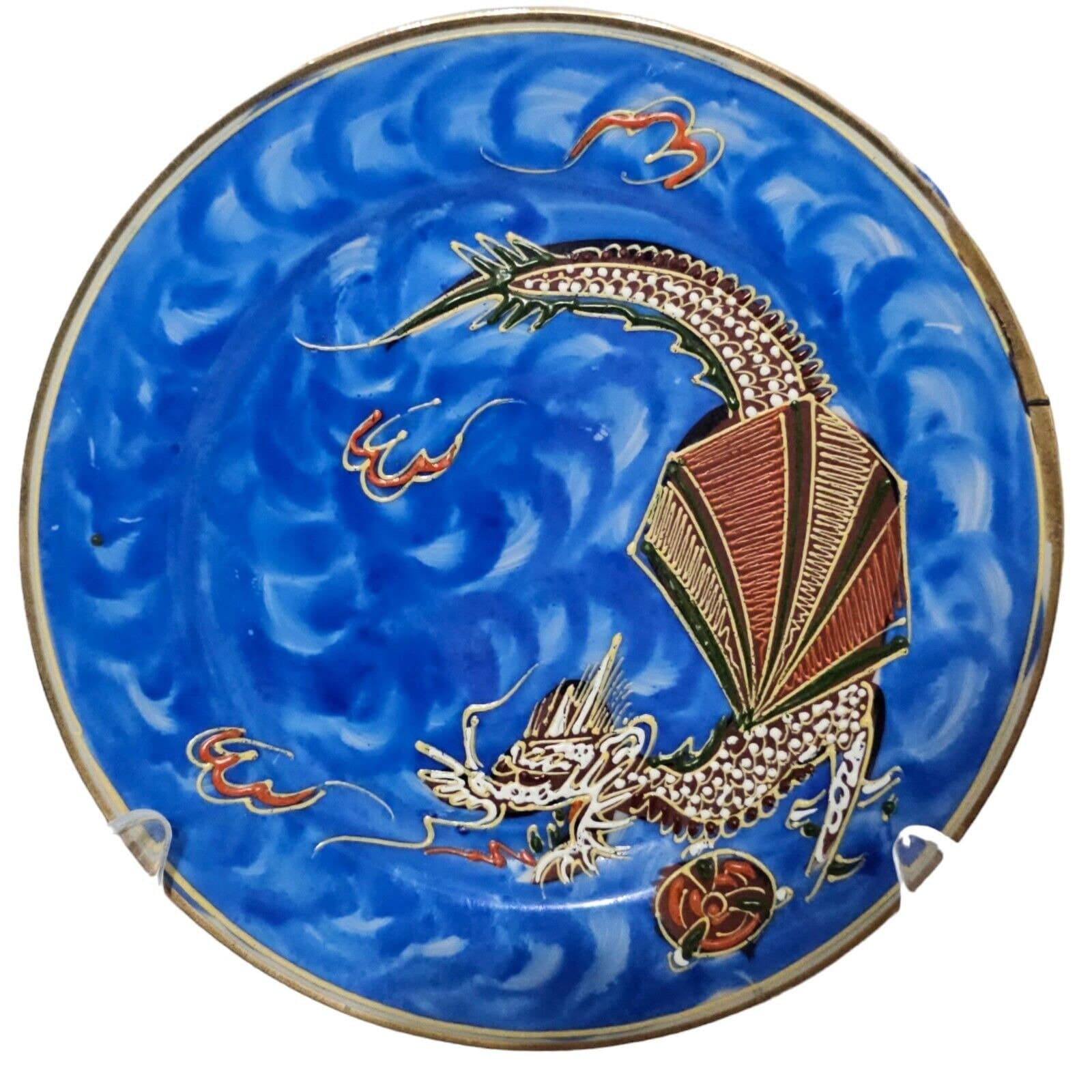 Vintage Satsuma Blue Dragonware Moriage Plates Occupied Japan 7.5" Set ...