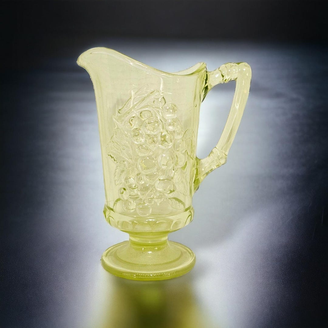 Vintage Imperial Glass Co Pale Green Footed Pitcher Grape Cluster 2 ...