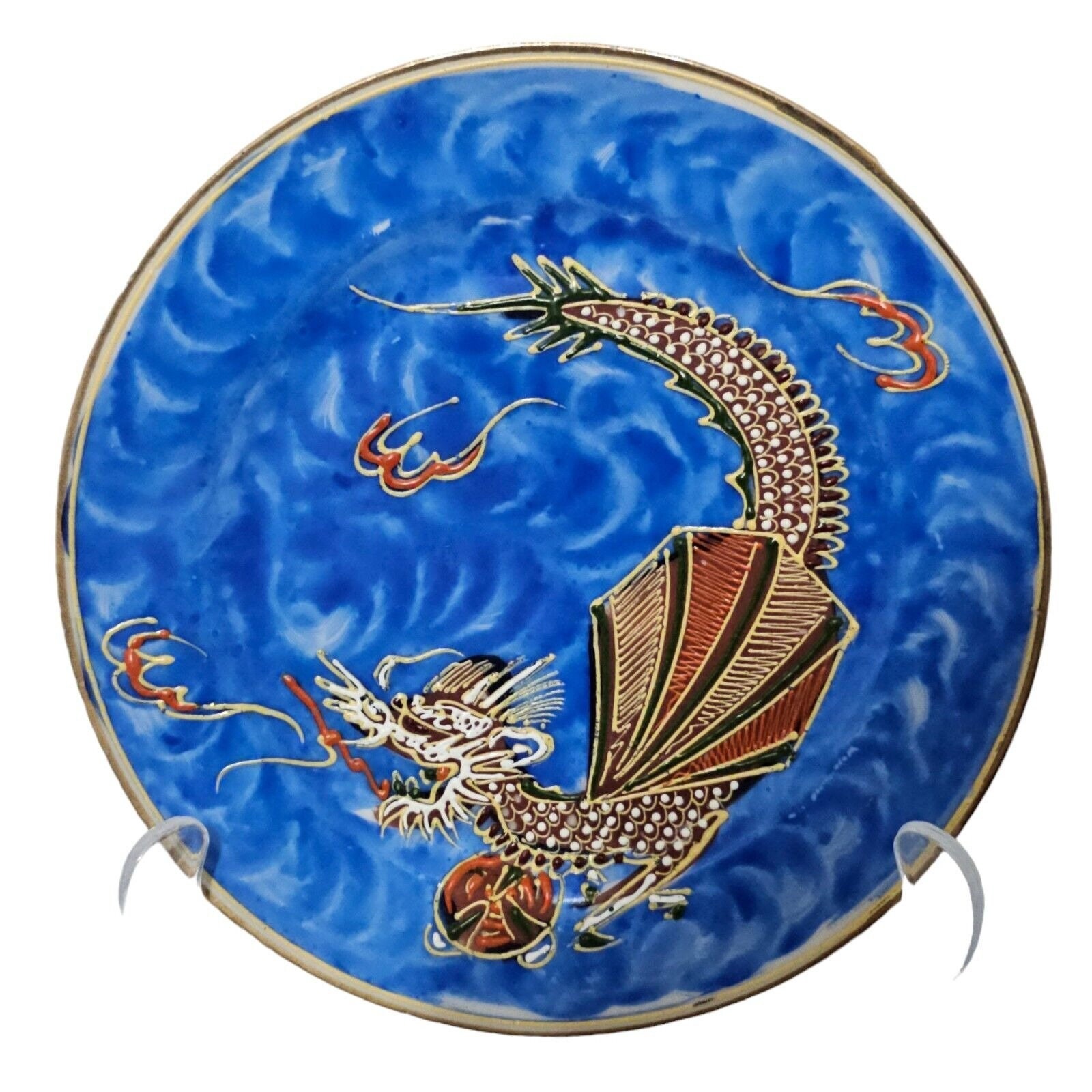 Vintage Satsuma Blue Dragonware Moriage Plates Occupied Japan 7.5" Set ...