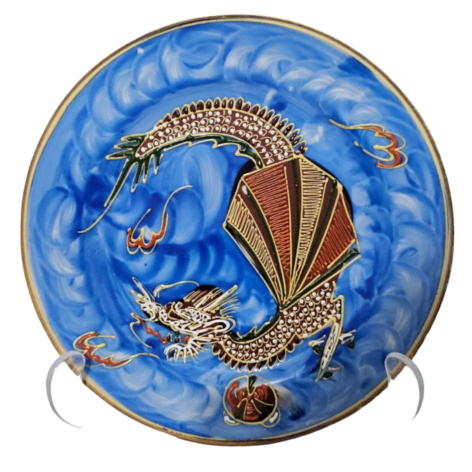 Vintage Satsuma Blue Dragonware Moriage Plates Occupied Japan 7.5" Set ...