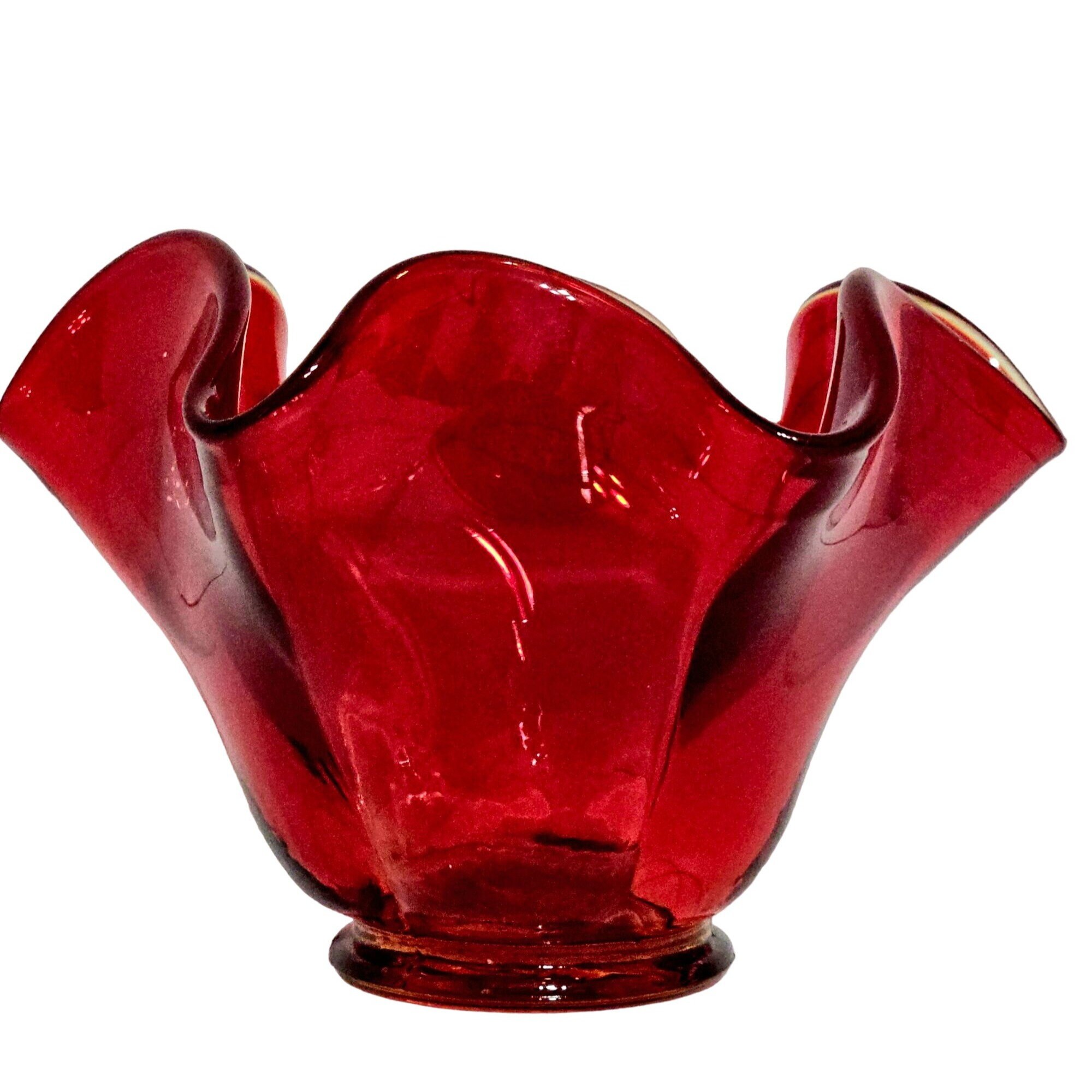Vintage Viking Glass Ruby Red Amberina Ruffled Edge 5" Vase. - Etsy