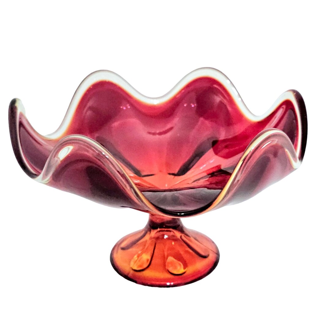 Mid Century Modern Atomic Viking Glass Ruby Red Amberina 7" Footed 6 ...