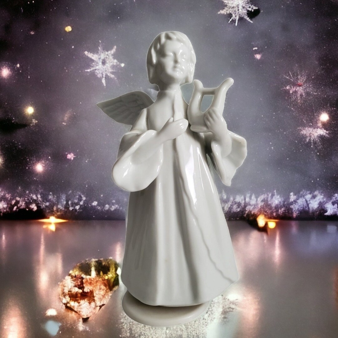 VTG Schmid Ceramic Blanc De Chine Angel With Harp Spinning Music Box - Etsy