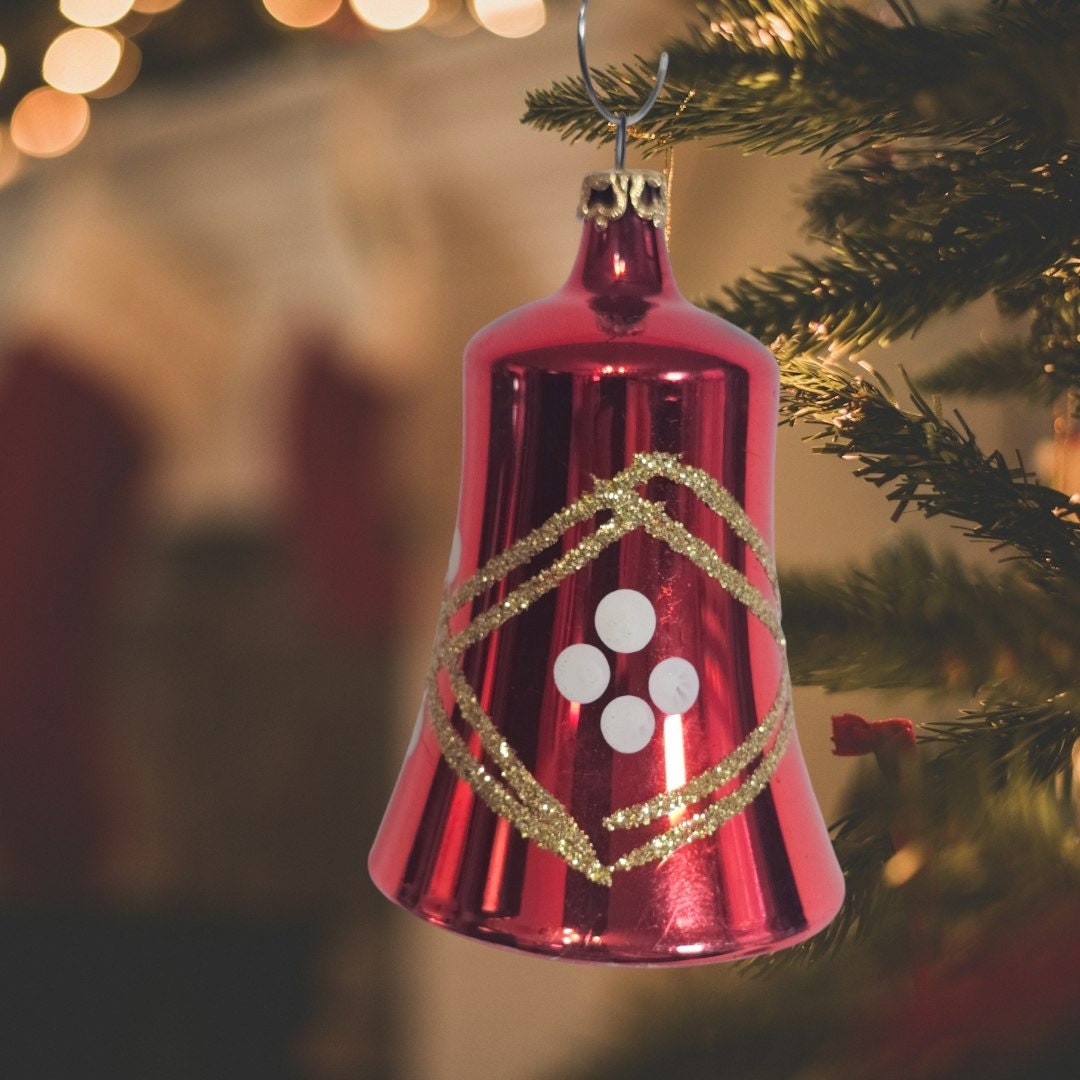 Hand Blown Red Bell Christmas Ornament Hand Painted Made in Columbia ...