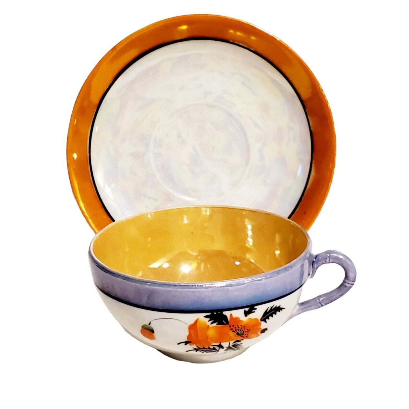 Takito Vintage Lusterware Hand Painted Orange Poppies Tea Cup Saucer ...