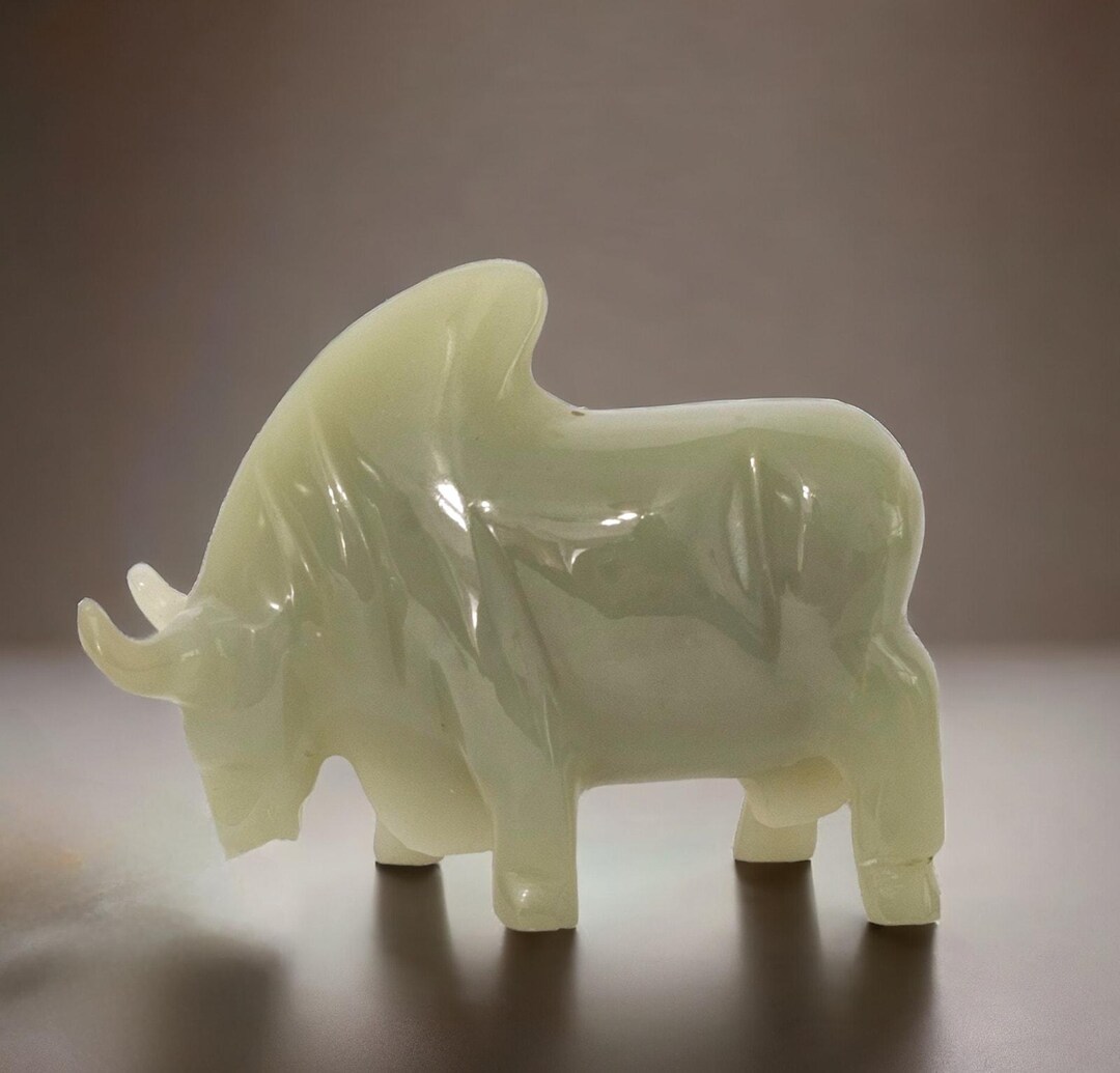 Hand Carved Celadon Jade Hard Stone Oxen Bull Figurine Sculpture ...