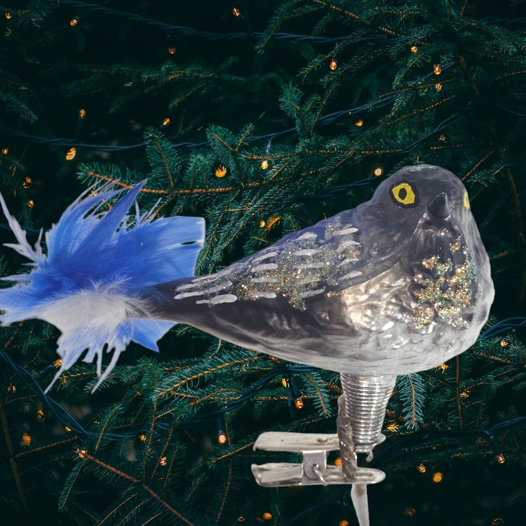 Hand Blown Blue Bird Vintage Christmas Ornament Feather Tail Clip On - Etsy