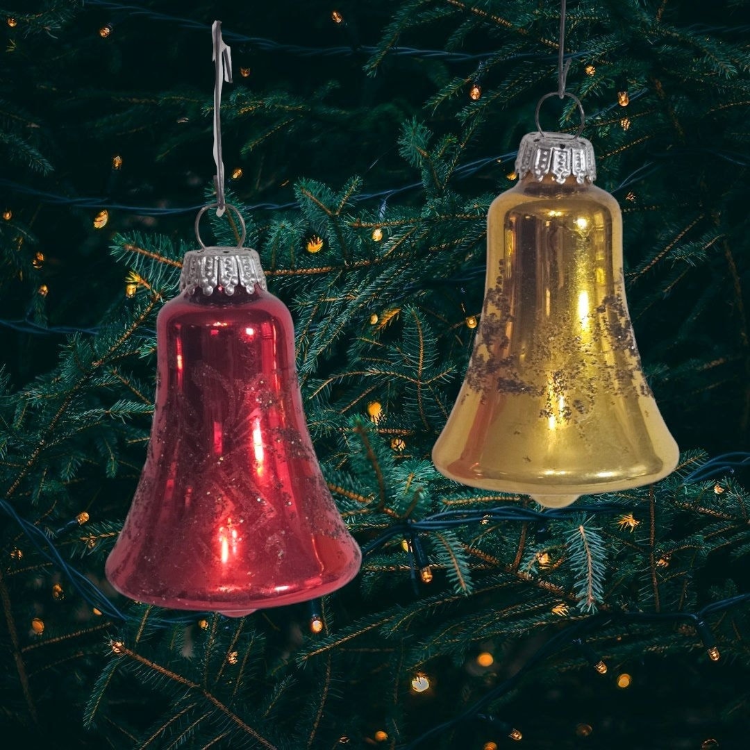 Vintage Mercury Glass Christmas Bell Ornament Pair Made in West Germany ...