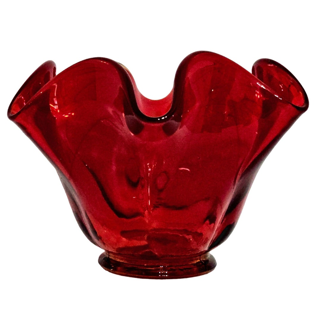 Vintage Viking Glass Ruby Red Amberina Ruffled Edge 5" Vase. - Etsy