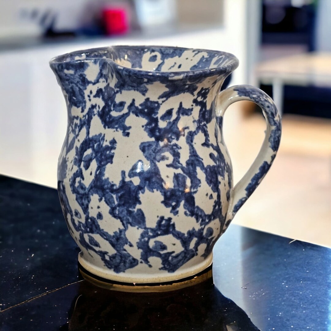 Conner Prairie Pottery Indiana Blue Spongeware Small Cream Pitcher ...