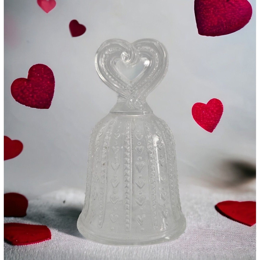 Vtg Fostoria Treasured Moments Crystal Bell Avon 1984 Embossed Hearts ...
