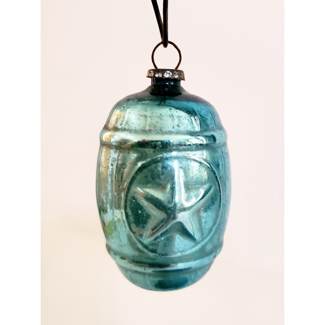 Vintage Blown Glass Mini BARREL W STAR Embossed Christmas Ornament ...