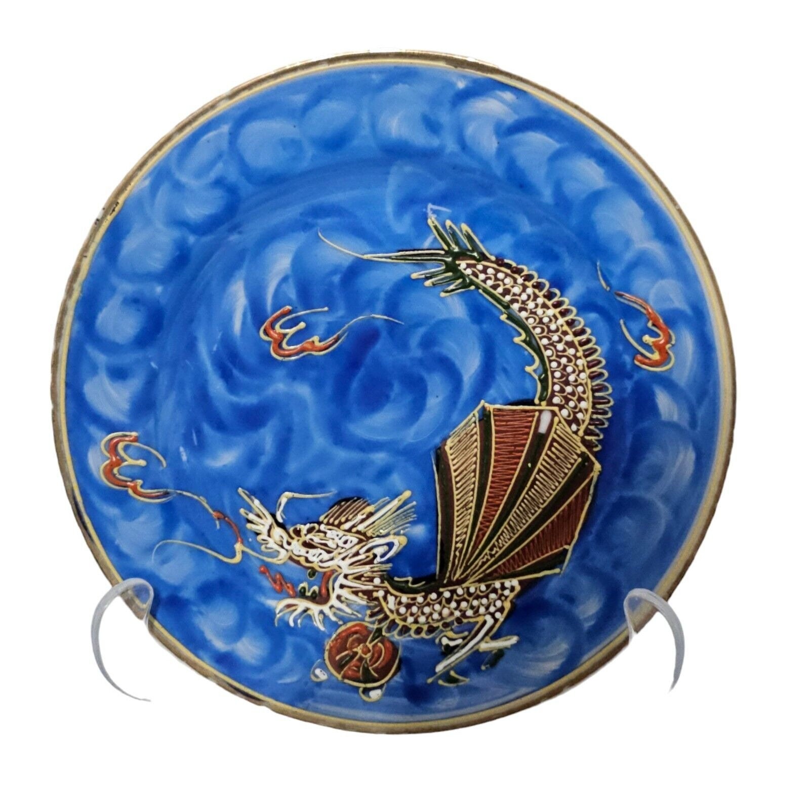 Vintage Satsuma Blue Dragonware Moriage Plates Occupied Japan 7.5" Set ...