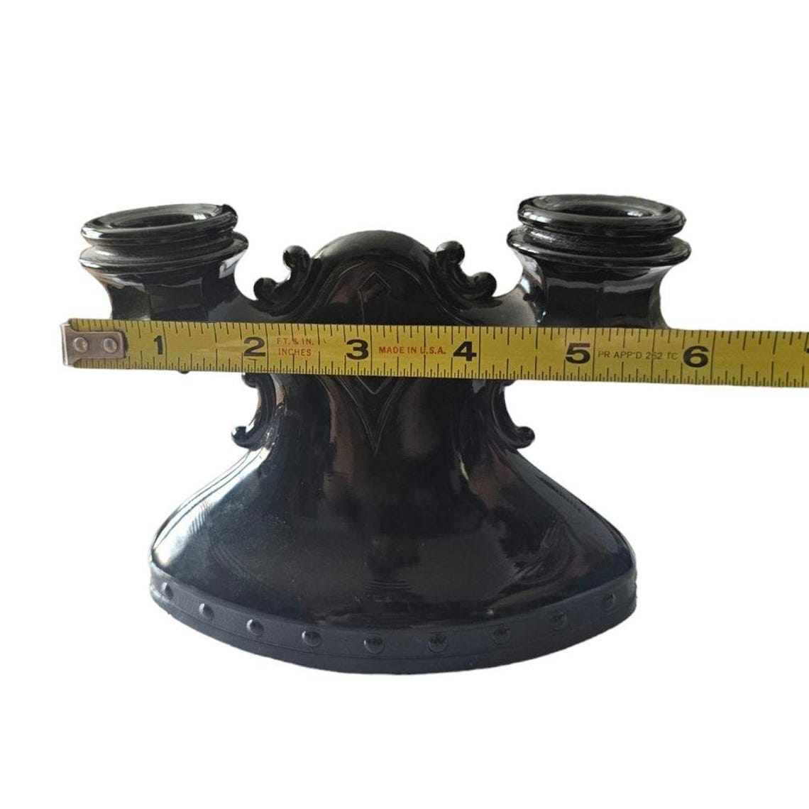 L E Smith Glass Co Renaissance Revival Black Amethyst Double Taper ...