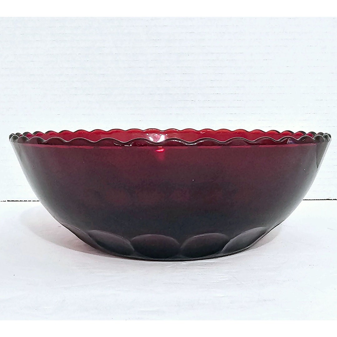 Vintage Anchor Hocking Royal Ruby Red Thumbprint Pattern Master Berry ...