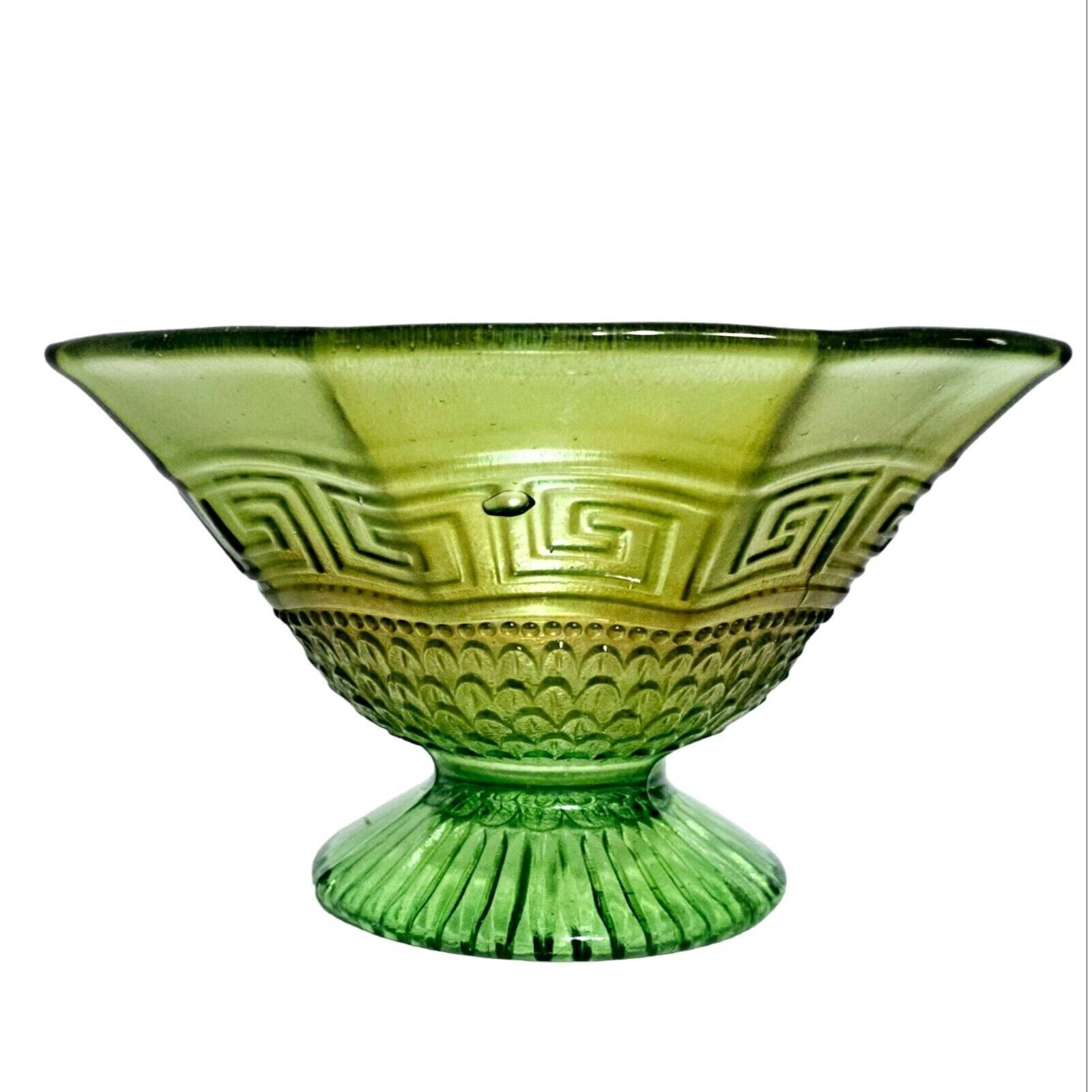 Vintage Northwood EAPG Greek Key Scales Green Carnival Glass Footed ...