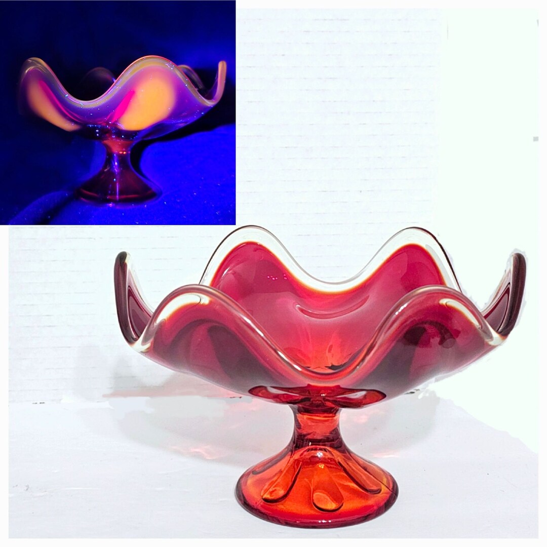 Mid Century Modern Atomic Viking Glass Ruby Red Amberina 7 Footed 6 ...