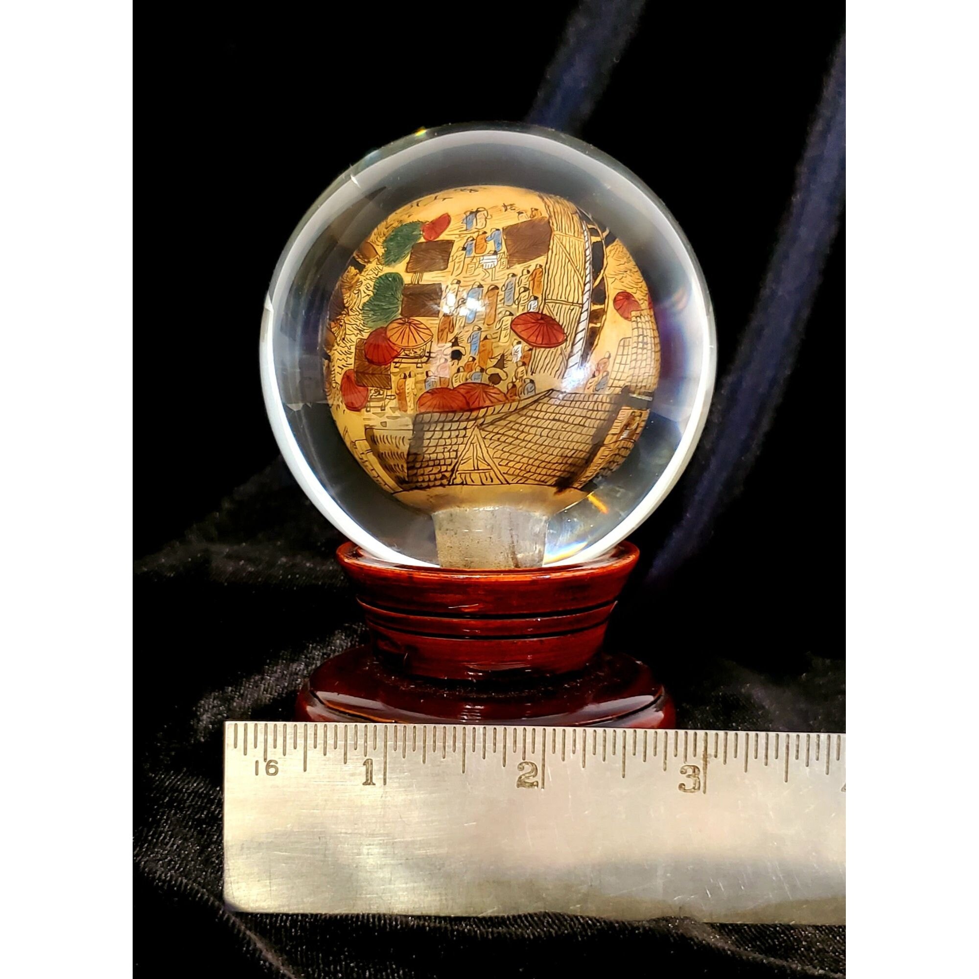 Vintage Reverse Painted Chinese Paperweight on Wooden Stand - Etsy