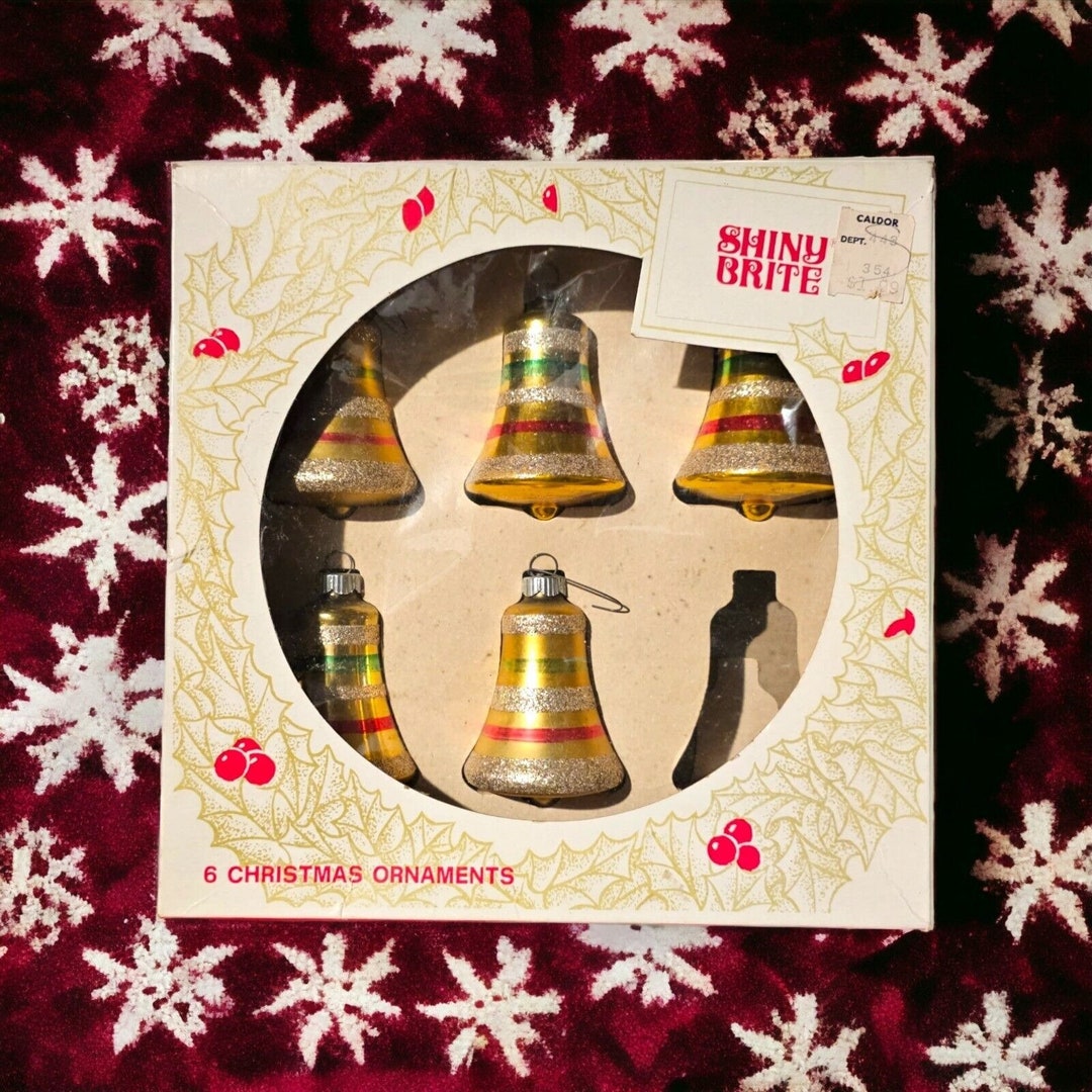 5 Vintage Shiny Brite Bell Mercury Glass Mica Striped MCM Christmas ...