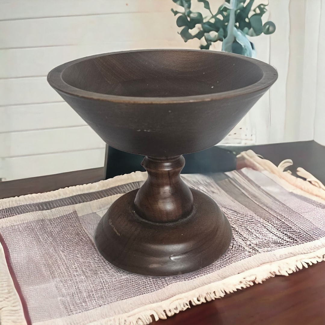 Mid Century Modern Heirloom Walnut Ware Pedestal Fruit Bowl Lebanon ...