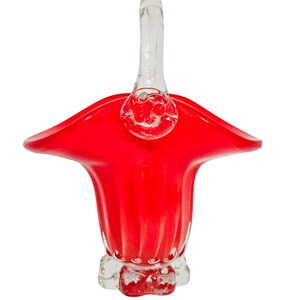 Bright Red Art Glass Hand Blown Basket With Clear Handle and Base ...