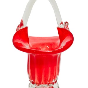 Bright Red Art Glass Hand Blown Basket With Clear Handle and Base ...