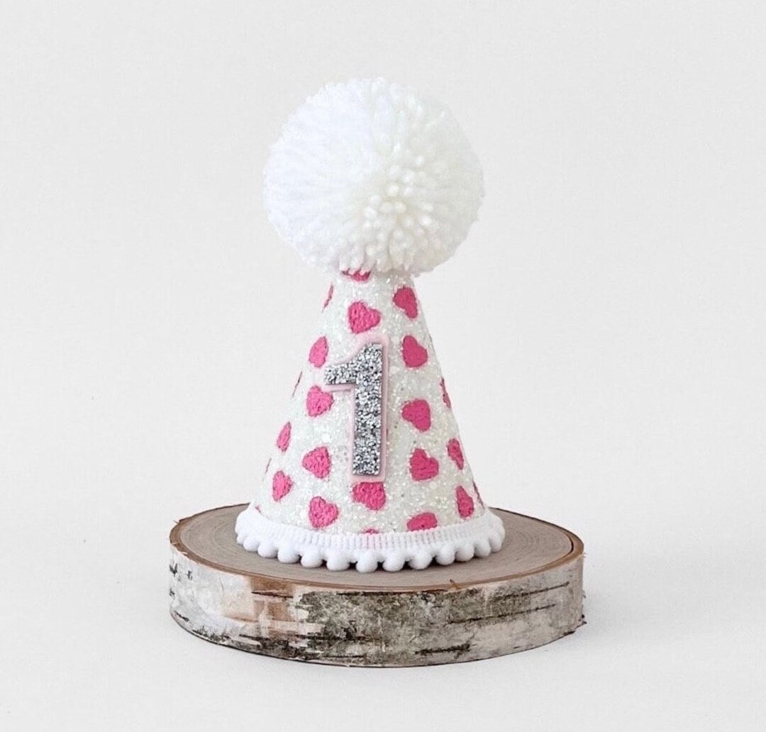 White With Hearts Birthday Party Hat Valentine Party Hat - Etsy
