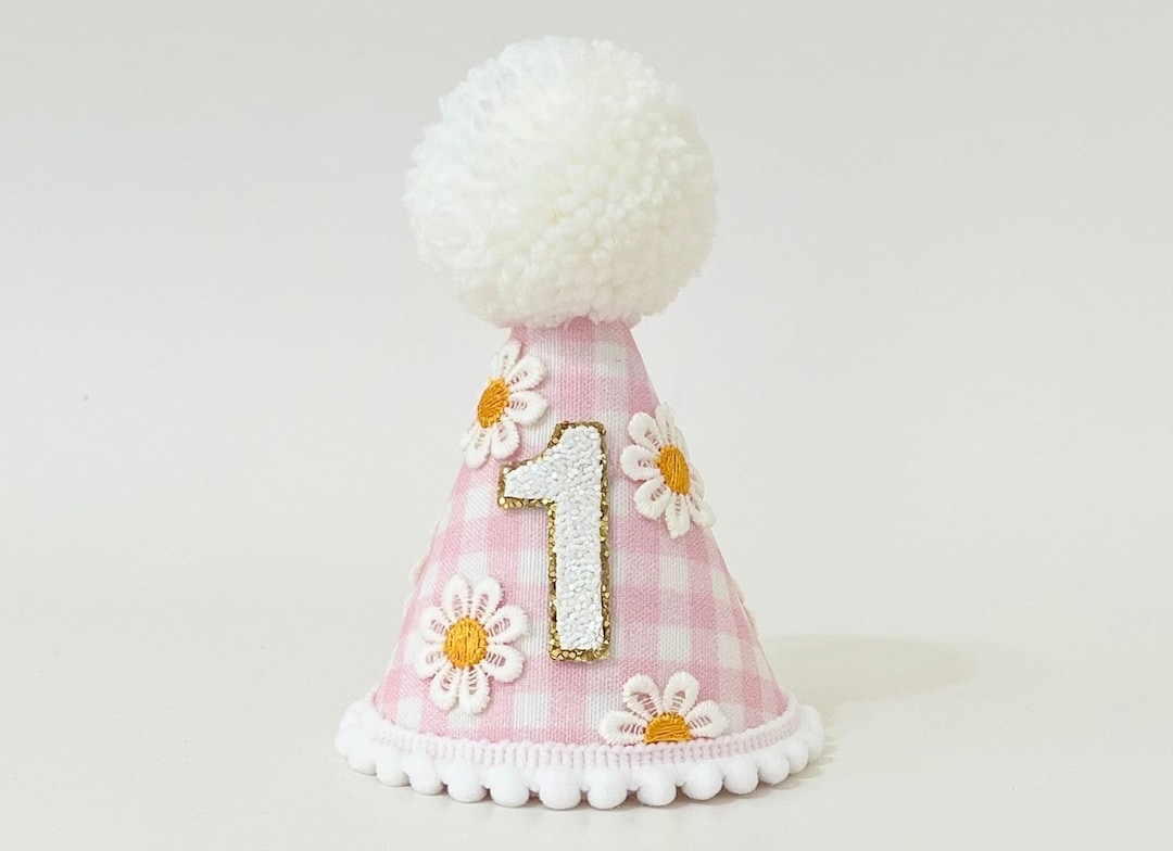 Daisy Pink Gingham Party Hat, Daisy Party Hat, Pink Daisy Hat, Gingham ...